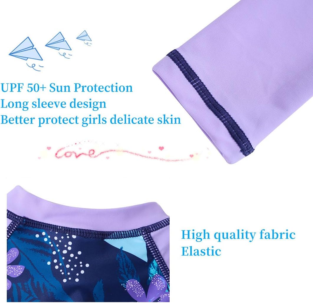 UMELOK Girls Long Sleeve Rash Guard One Piece Swimsuits with UV ...